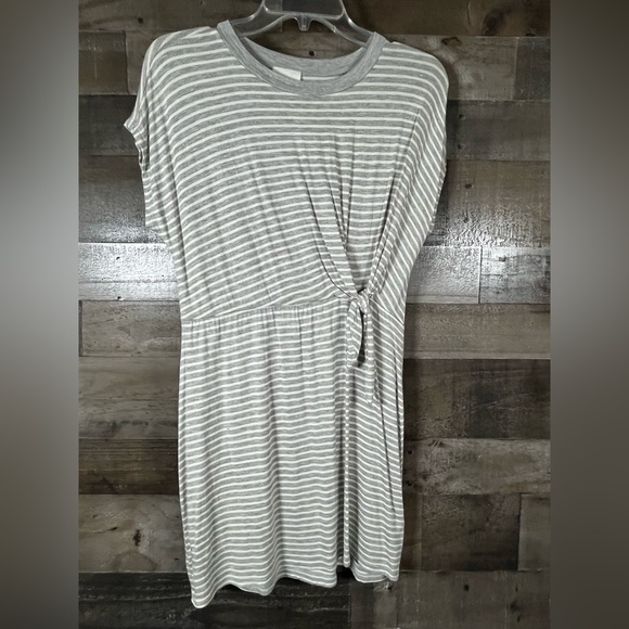 Dee Elly | Dresses | Dee Elly Gray White Striped T Shirt Dressworn And ...